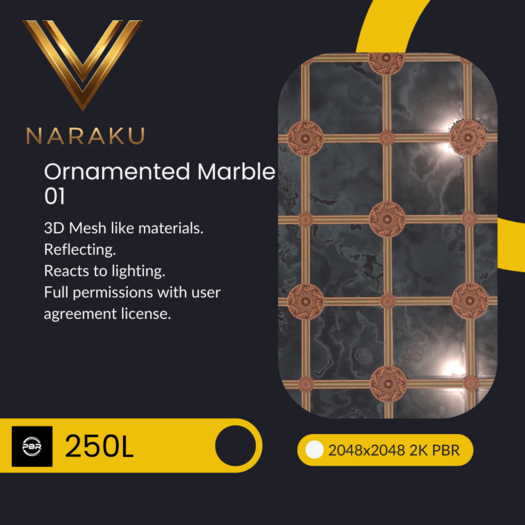 Second Life Marketplace - [Naraku] Ornamented Marble 01 2K PBR v1,0 [FULL PERM]